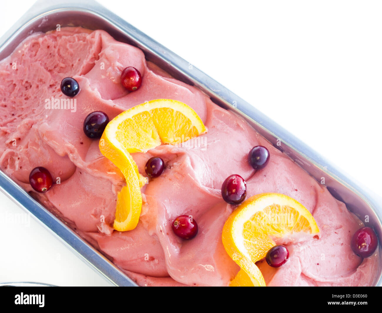 Gourmet sweet orange and cranberry gelato on white background Stock ...