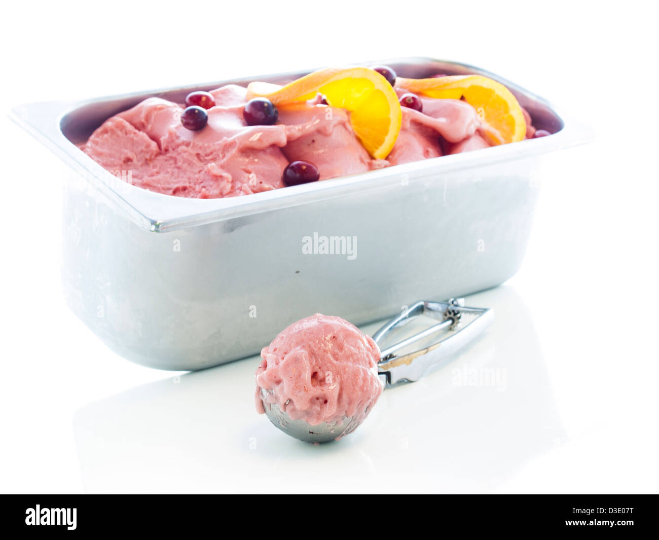 Gourmet sweet orange and cranberry gelato on white background Stock ...