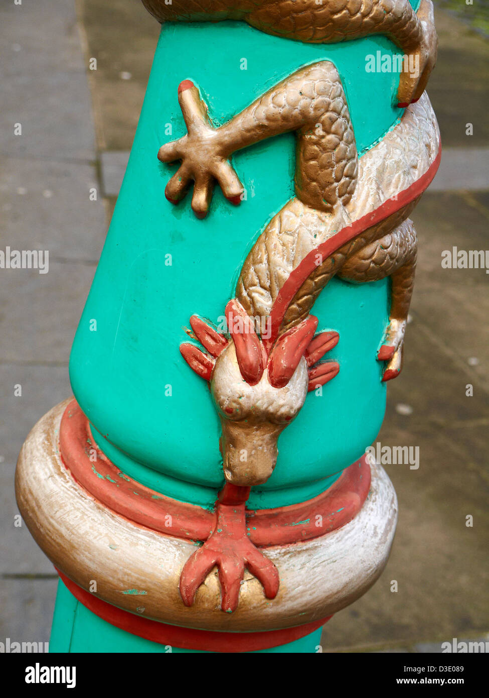 Dragon on lamppost in Chinatown Liverpool UK Stock Photo - Alamy
