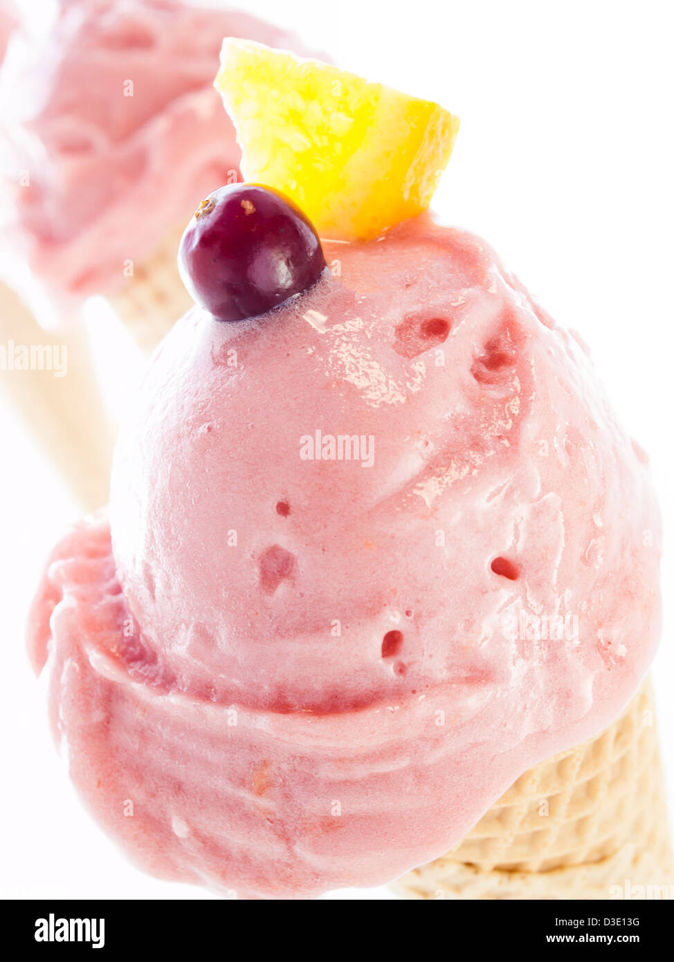 Gourmet sweet orange and cranberry gelato on white background Stock ...