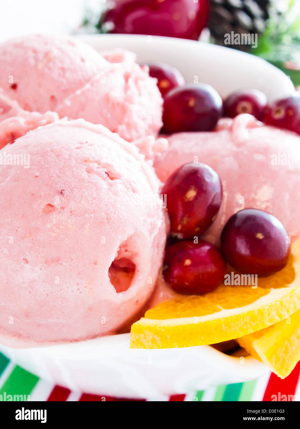 Gourmet sweet orange and cranberry gelato on white background Stock ...