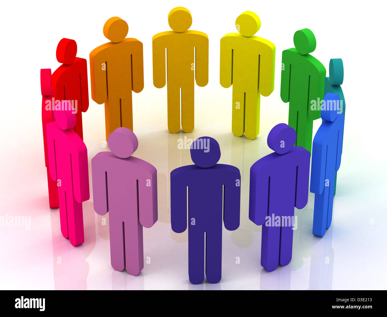 colorful group of people standing around on a white background Stock ...
