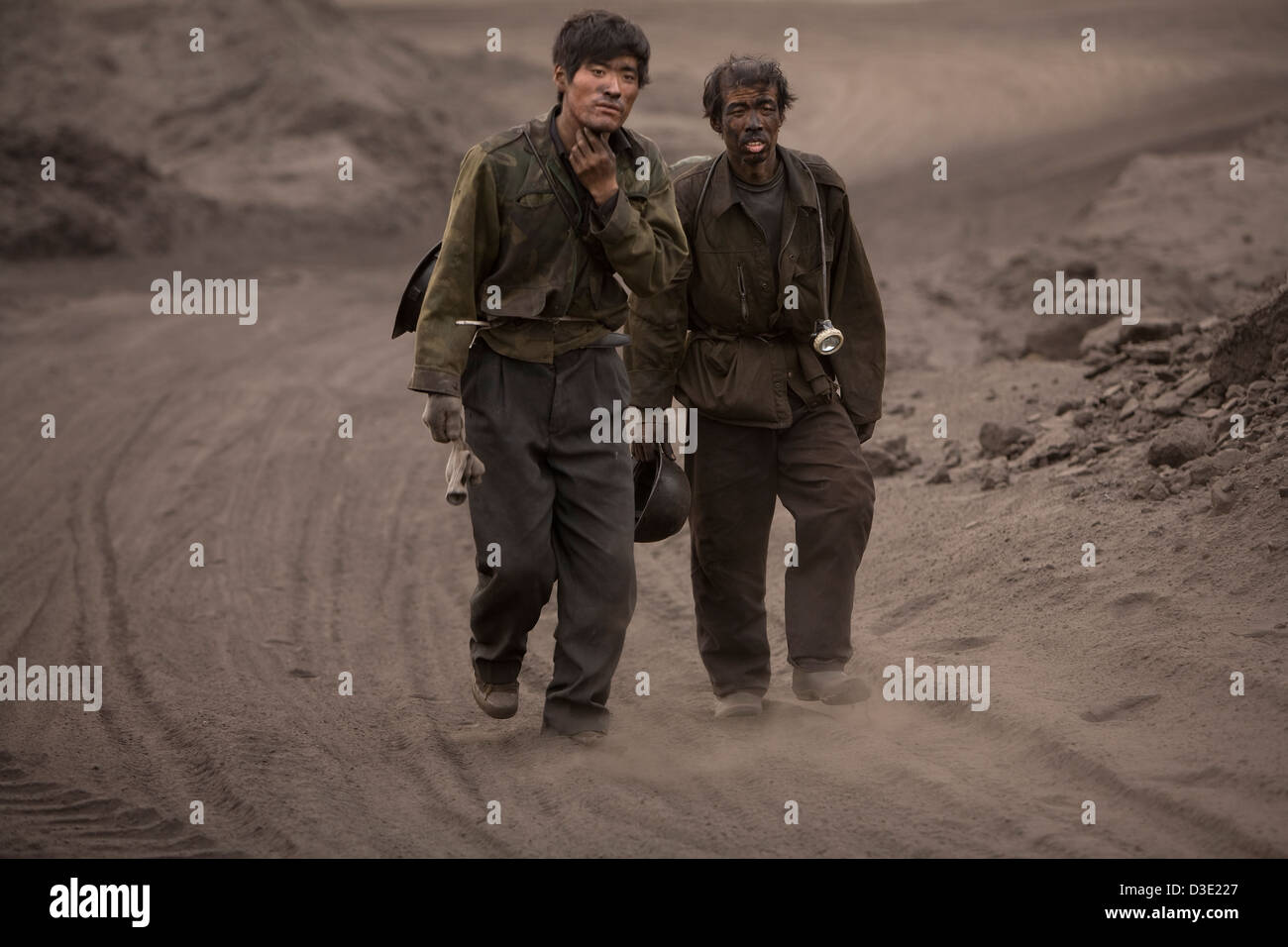 WUDA COAL FIELD, WU HAI, INNER MONGOLIA, CHINA - AUGUST 2007: Miners ...
