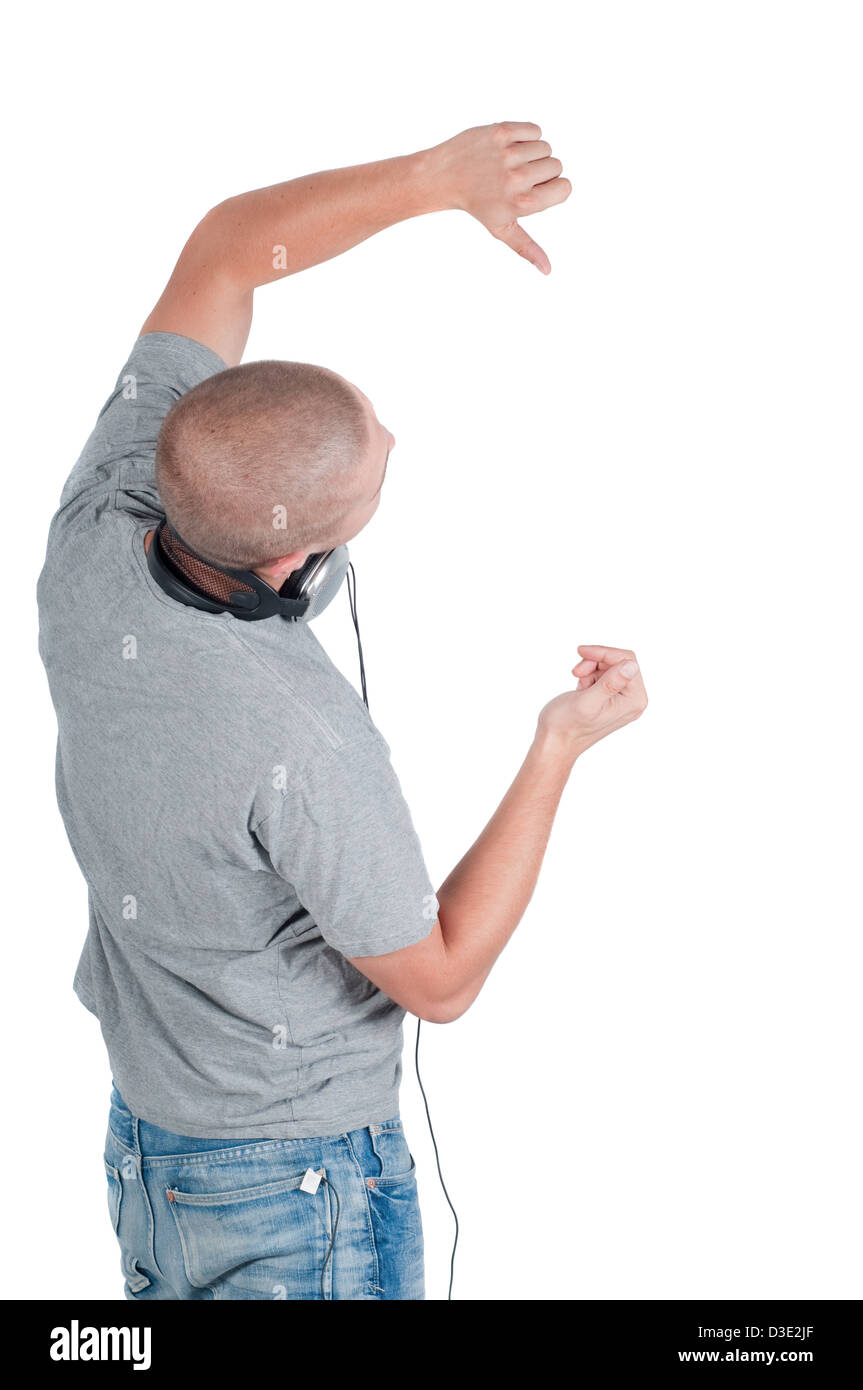 Dancing man with headphones isolated on white Stock Photo - Alamy