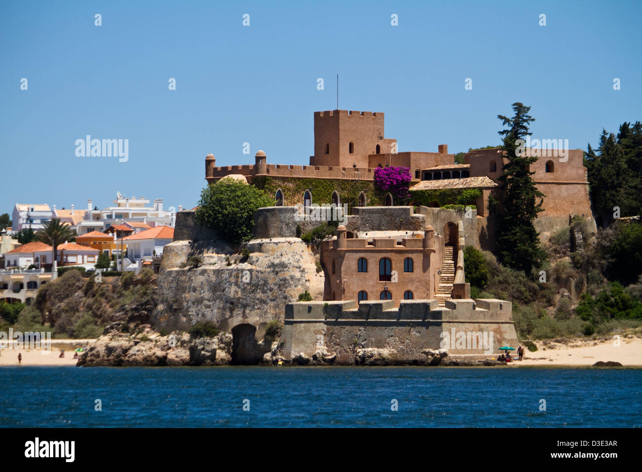 View of the beautiful castle in the Ferragudo city on the Algarve ...