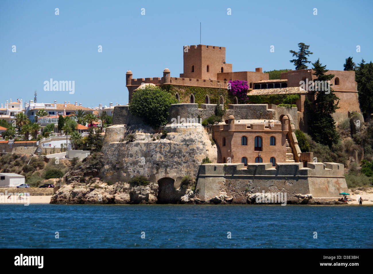 View of the beautiful castle in the Ferragudo city on the Algarve ...
