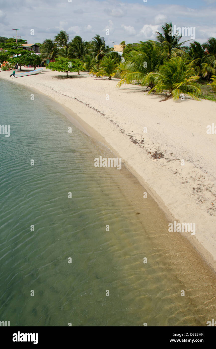 Belize, Placencia. Coastal beach area of the small island port of ...