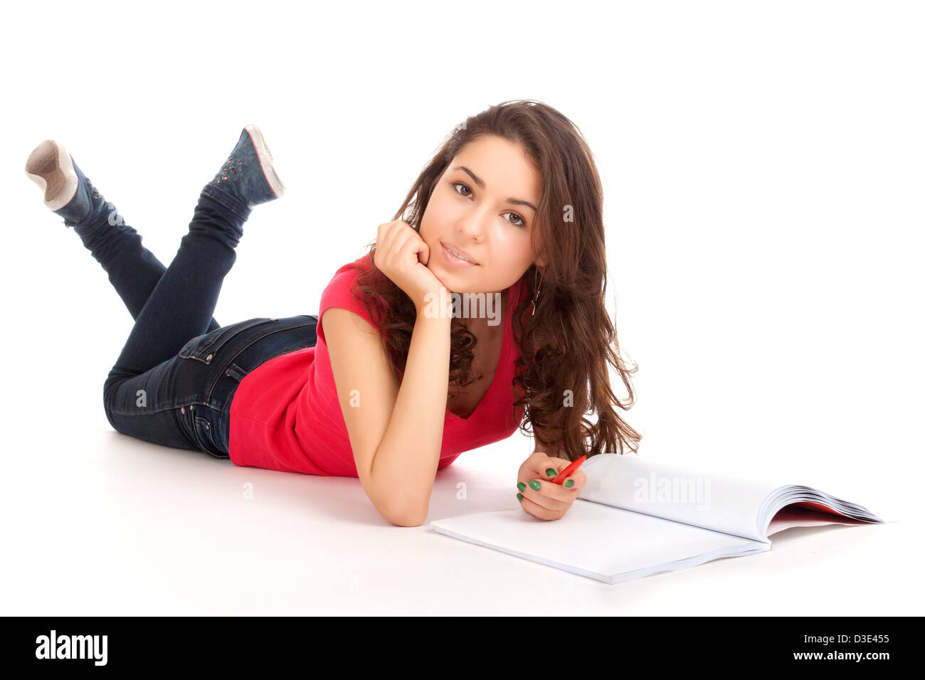 Student lying and studying Stock Photo - Alamy
