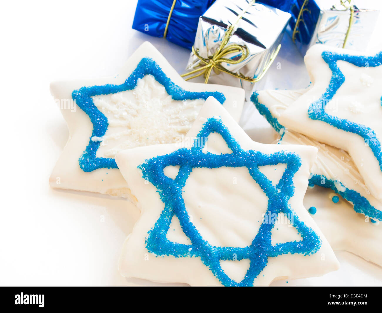 Gourmet cookies decorated with white icing for Hanukkah Stock Photo - Alamy