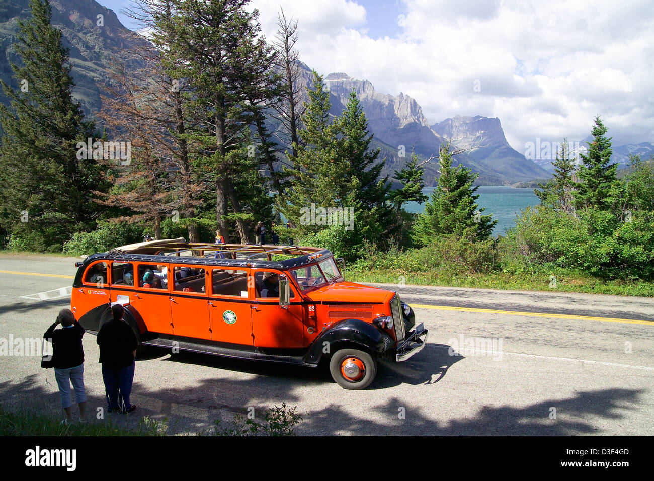 Red bus tours glacier national hi-res stock photography and images - Alamy