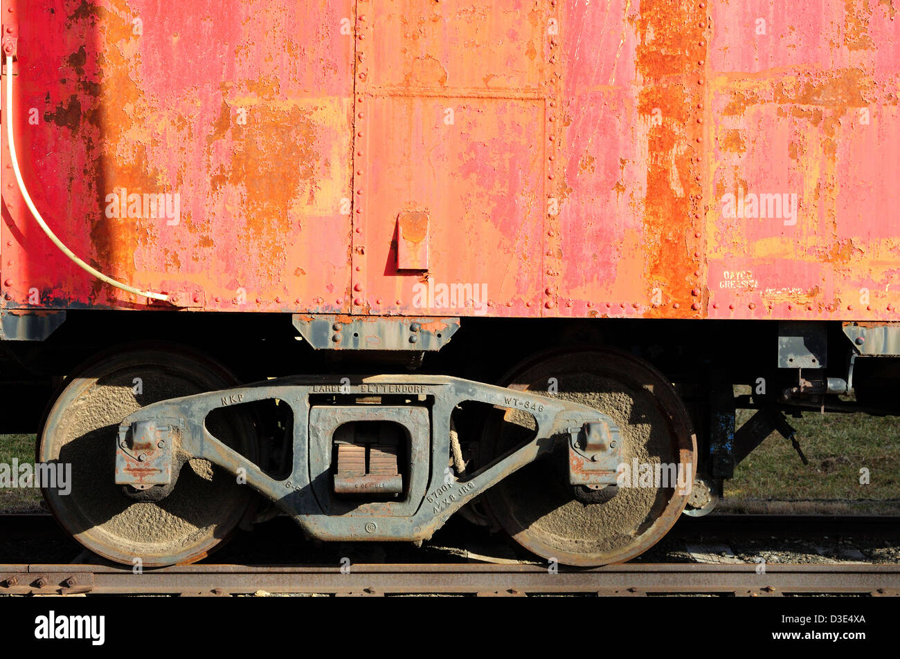 Side of an antique railroad boxcar waiting for restoration Stock Photo ...