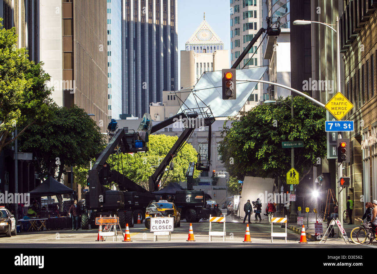 A television commercial filming on location in the downtown area of Los ...