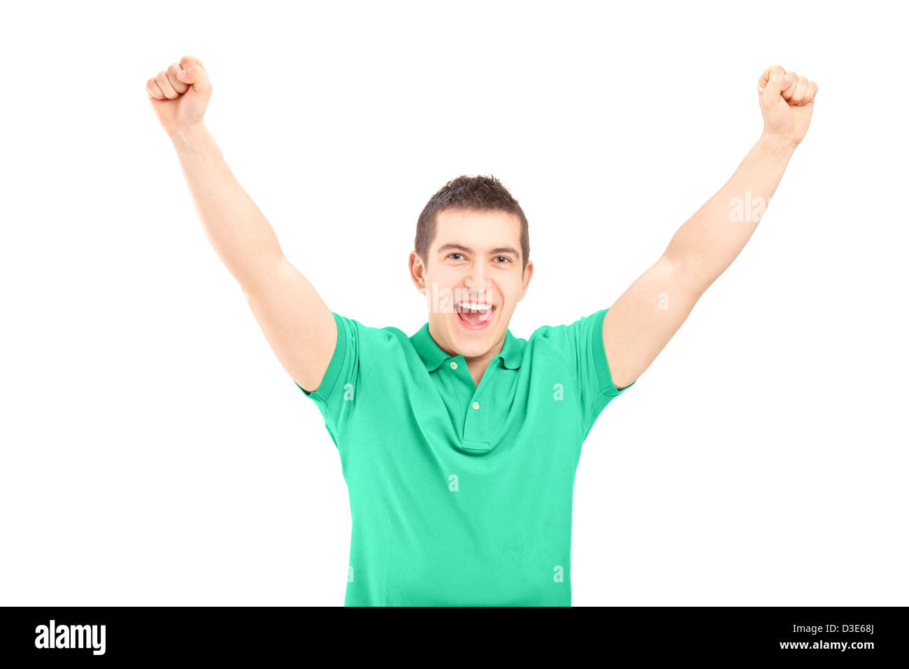 Handsome guy gesturing happiness isolated on white background Stock ...