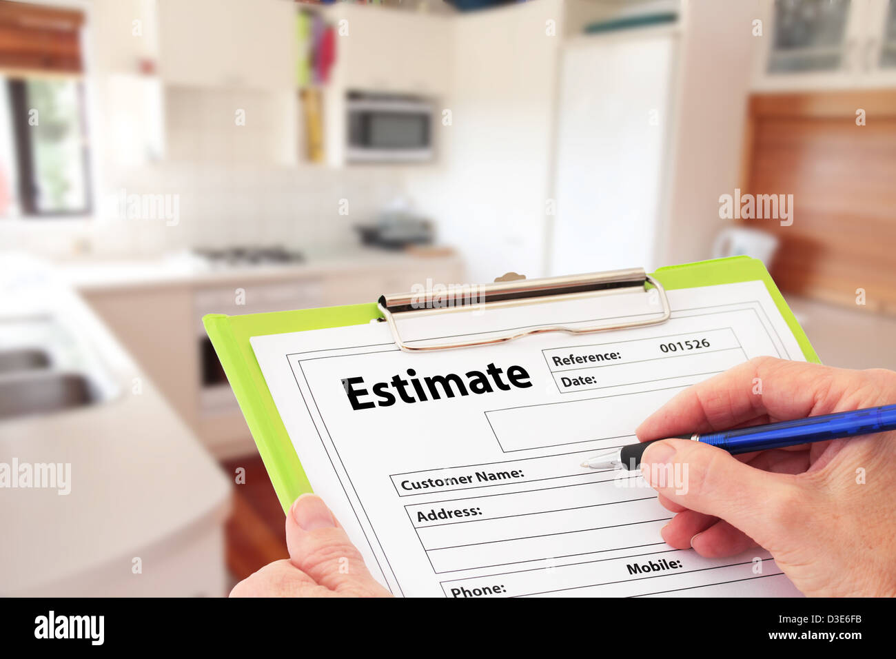 Hand Writing an Estimate for Kitchen Renovation Stock Photo - Alamy