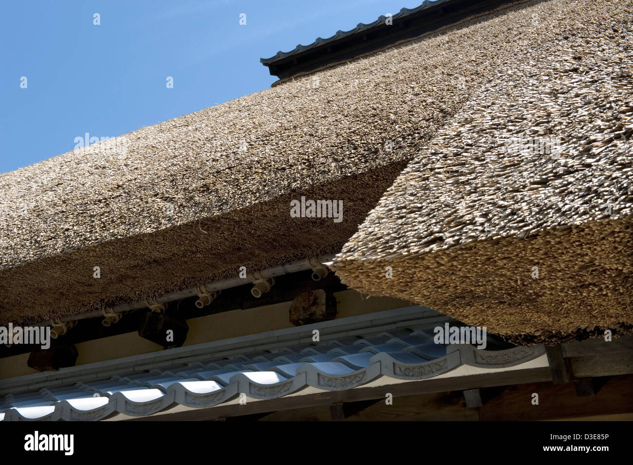 Close-up architectural detail of traditional Japanese warabuki or ...