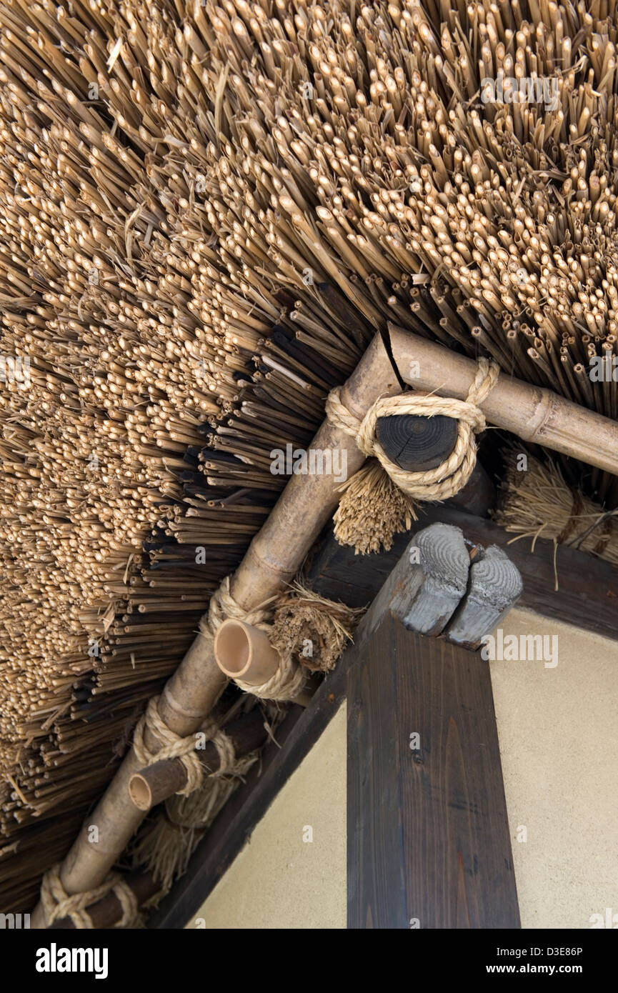 Close-up architectural detail of traditional Japanese warabuki or ...