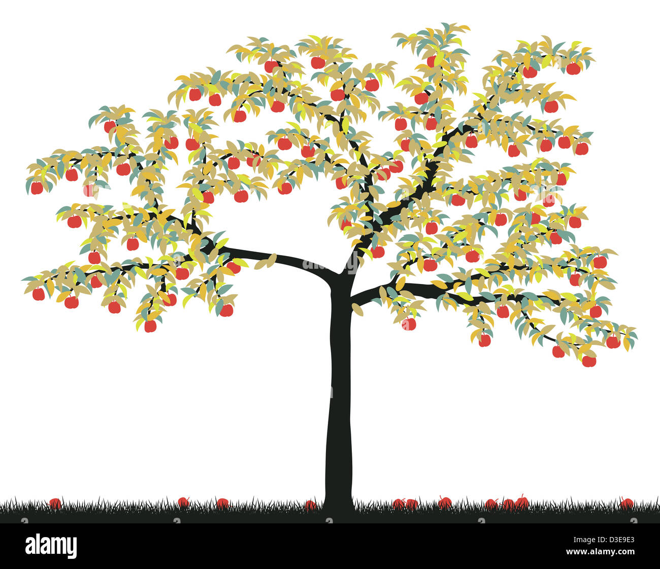 Illustration of a colorful apple tree Stock Photo - Alamy