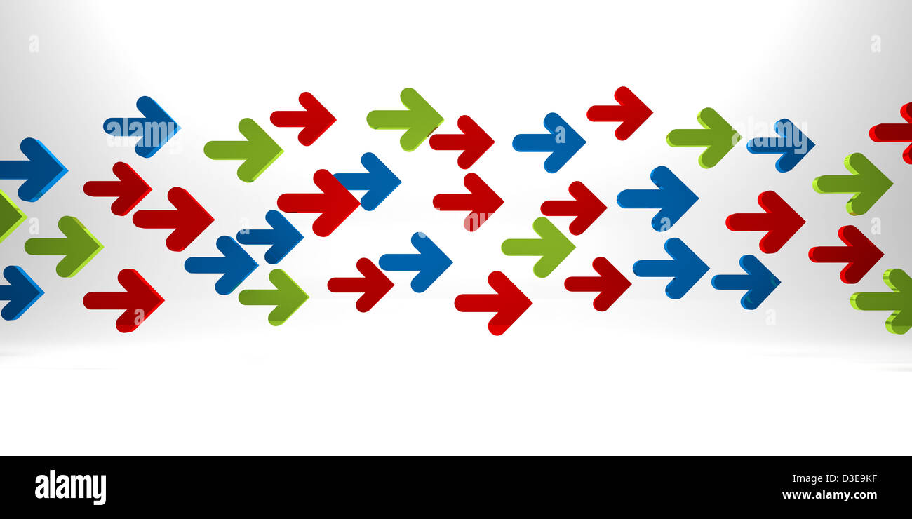 3d render illustration of colorful arrows flowing to the same direction ...