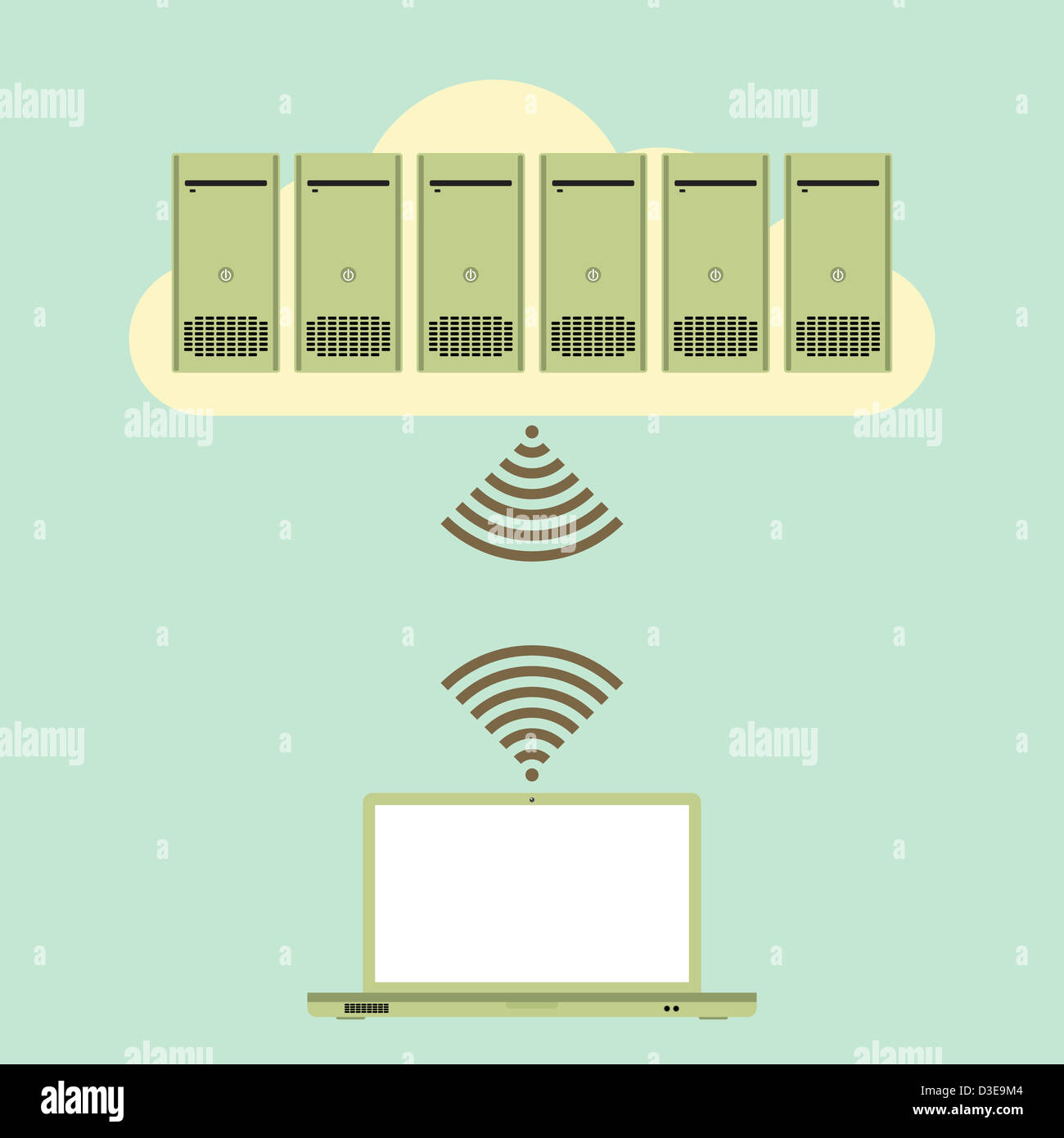 Vector illustration of several servers on an online cloud connected to ...
