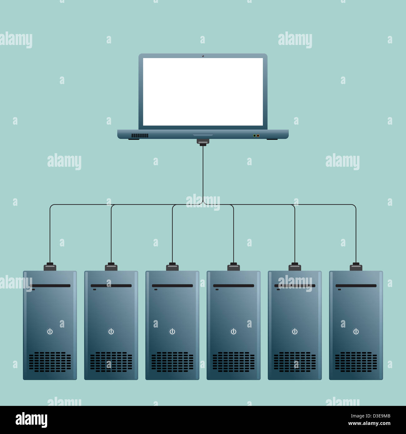 Vector illustration of a laptop connected to several servers Stock ...