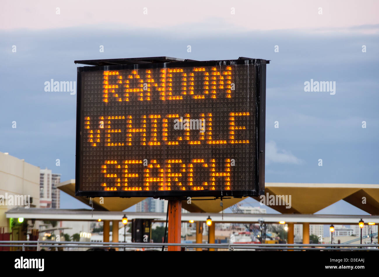 San Juan, Puerto Rico, Random search warning sign on the dock Stock ...