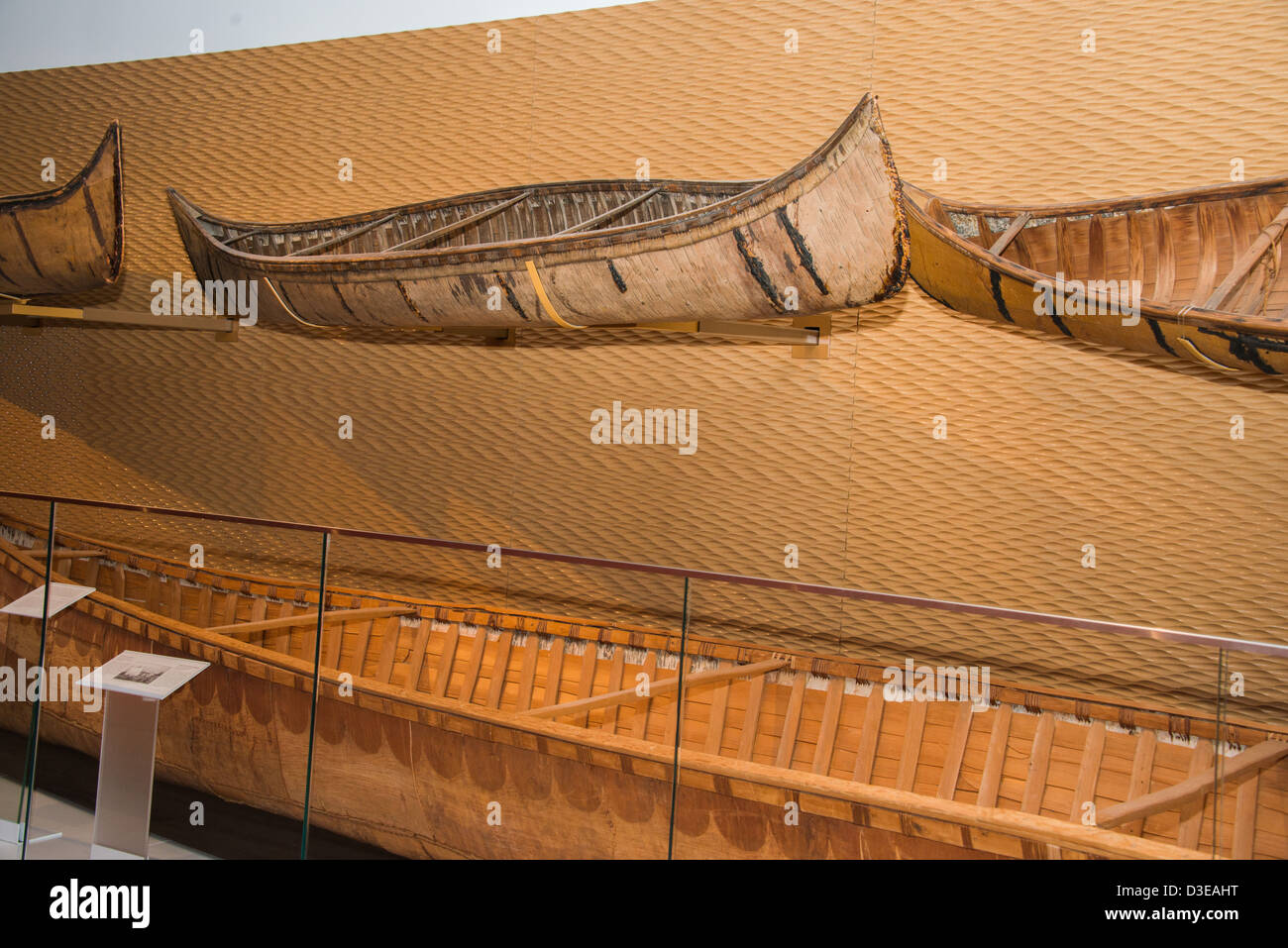 Native Indian birch bark canoe display at the Royal Ontario Museum ...