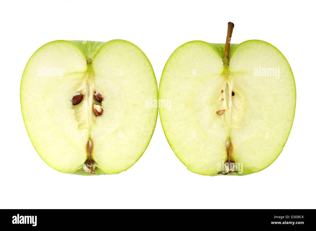 Cut Green Apple in White background Stock Photo - Alamy