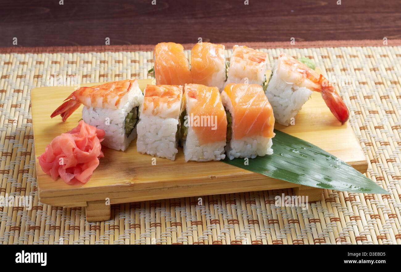 Japanese sushi . traditional japanese food.Roll made of salmon and ...
