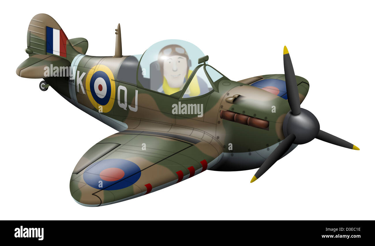 Cartoon illustration of a Royal Air Force Supermarine Spitfire Stock ...