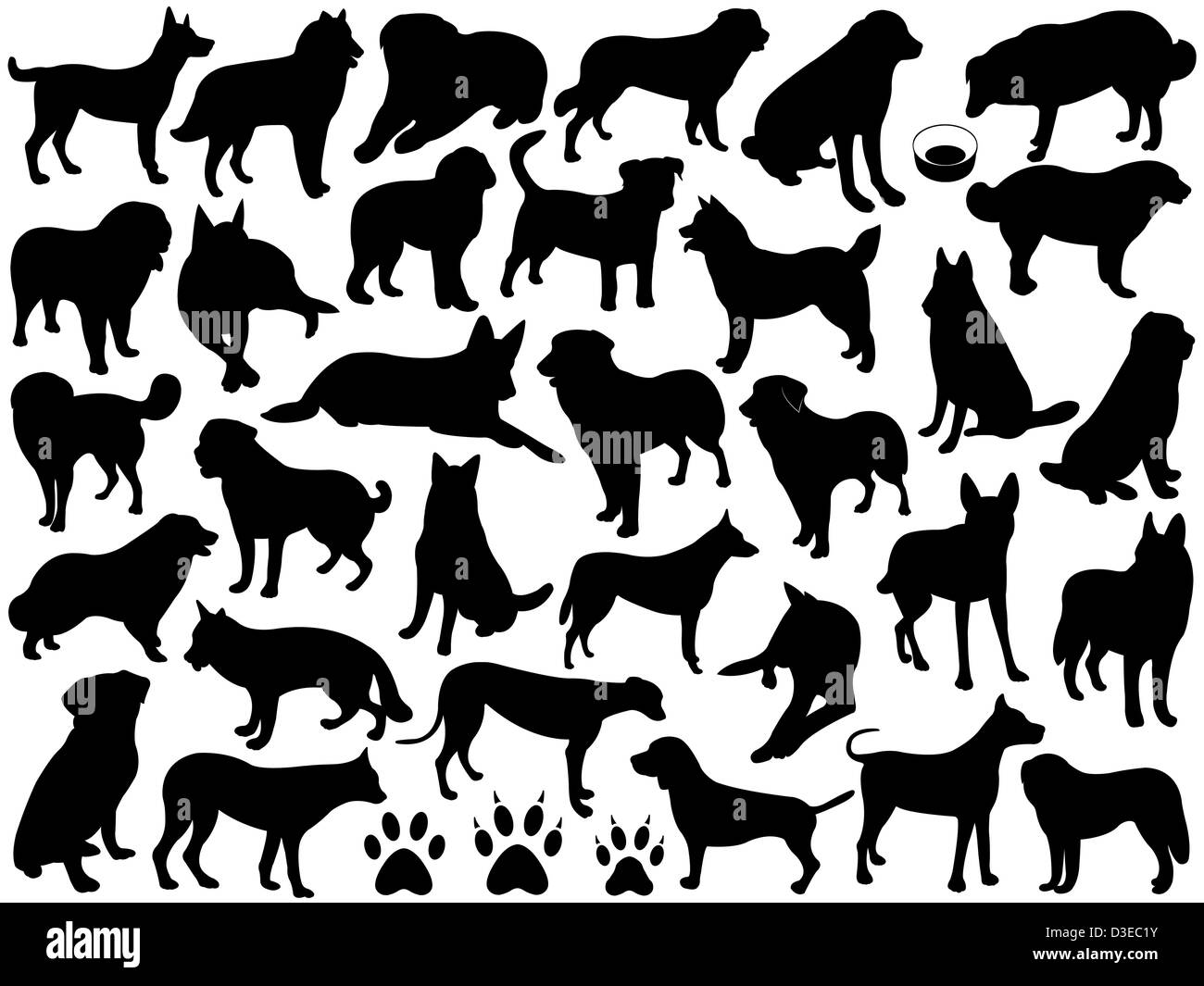 Dogs Silhouette Collage isolated on white Stock Photo - Alamy