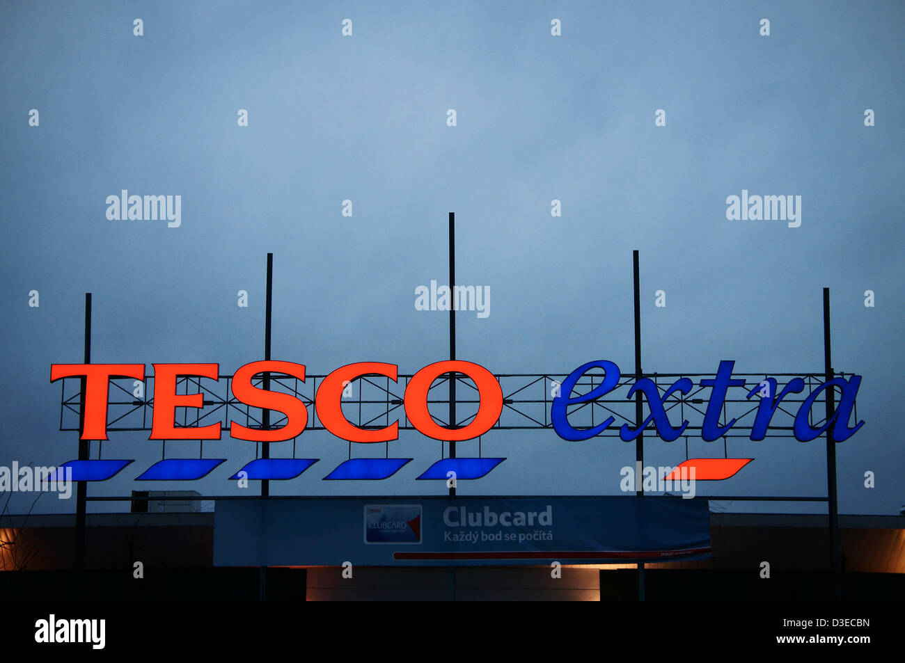 TESCO extra, supermarket, hypermarket, logo, Pilsen Borska Pole, Czech ...