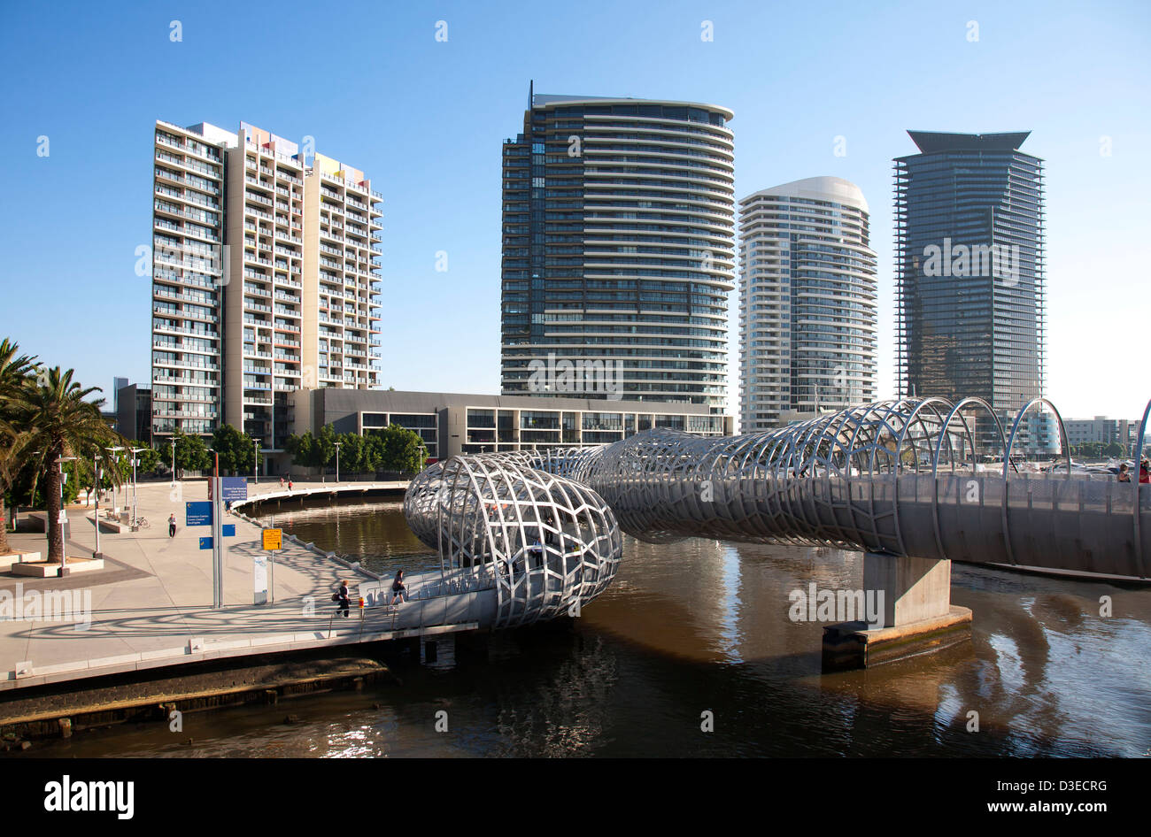 Pedestrian and cycleway Webb Bridge which crosses the Yarra River ...