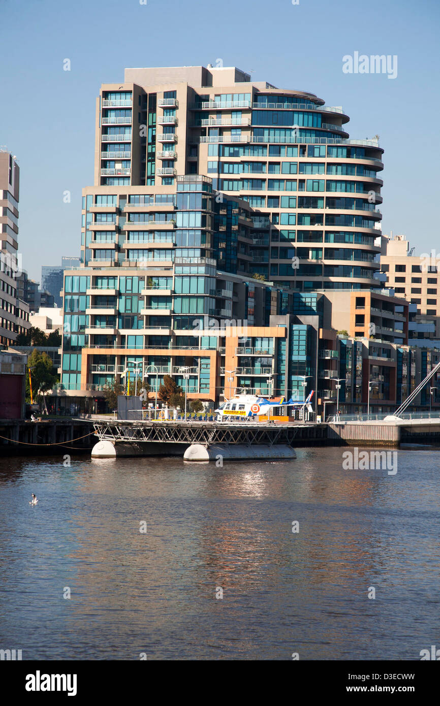 The floating pontoon which is Melbourne's heliport on the Yarra River ...