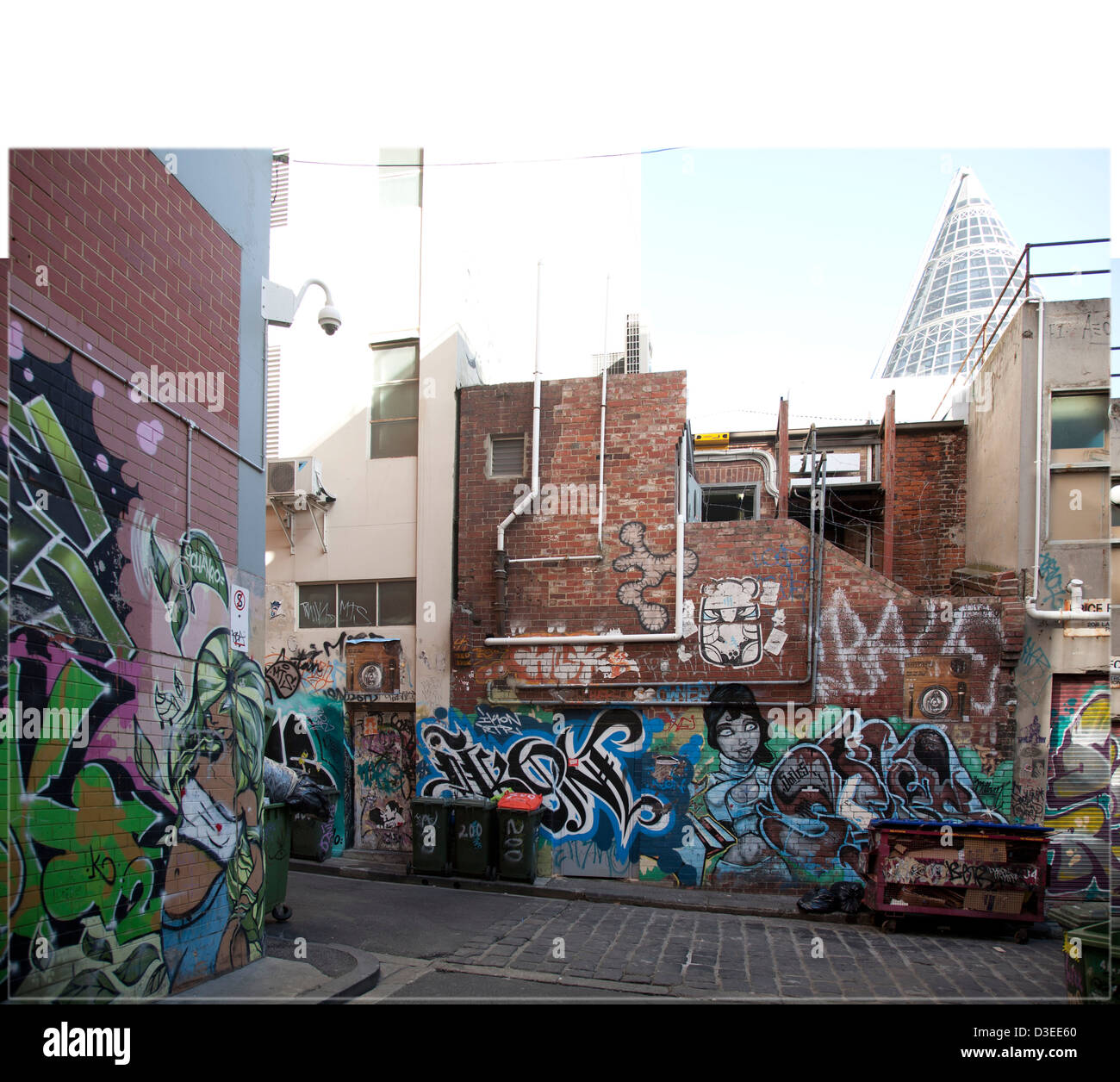 Aerosol spray tan generated graffiti covers a laneway off Little ...