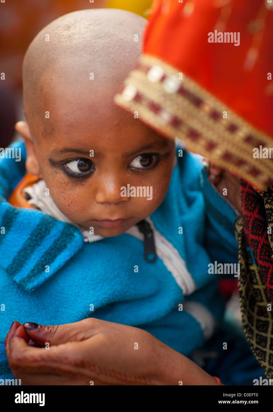 Kid Having His Hair Shaved, Maha Kumbh Mela, Allahabad, India Stock ...