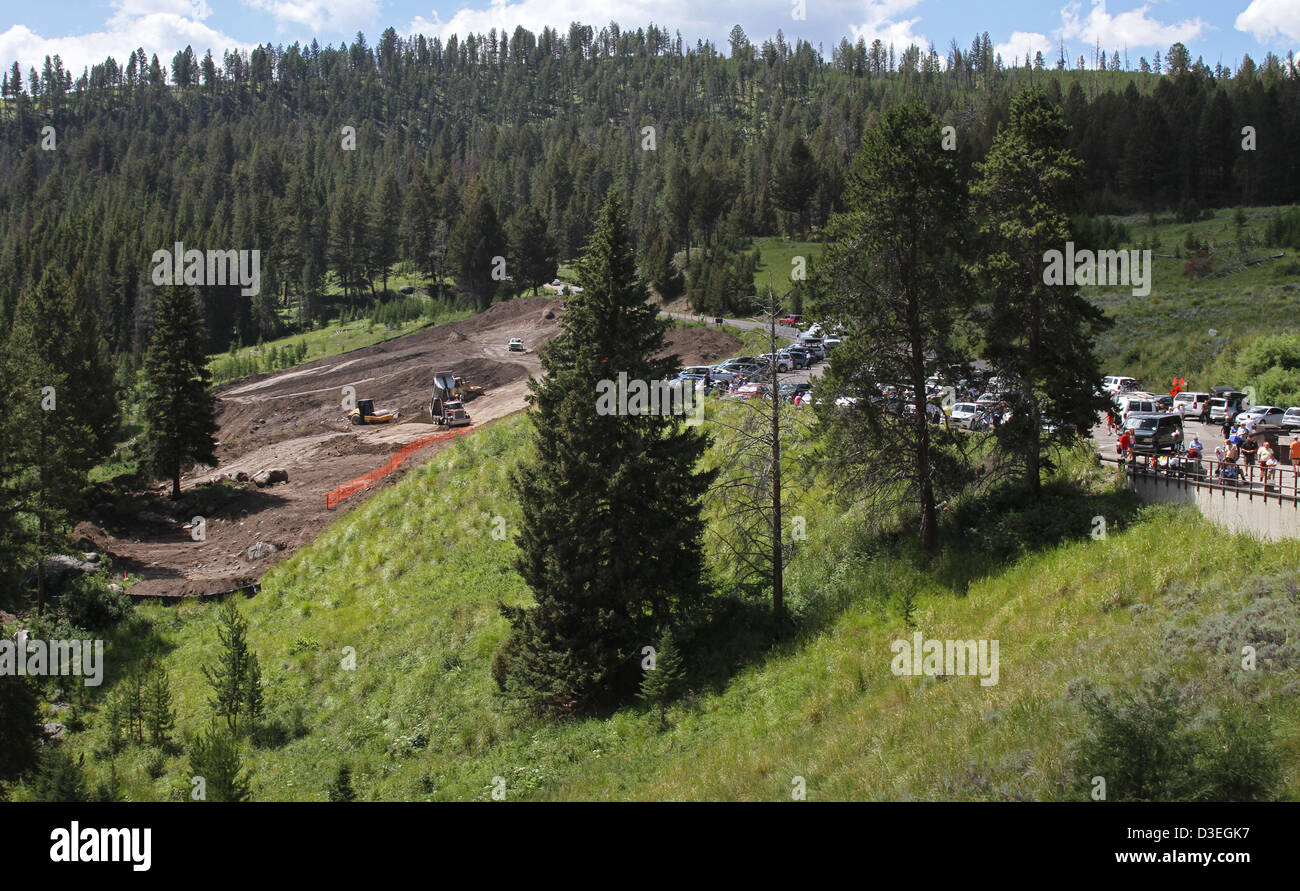 Road construction near Tower Fall in Yellowstone National Park is part ...