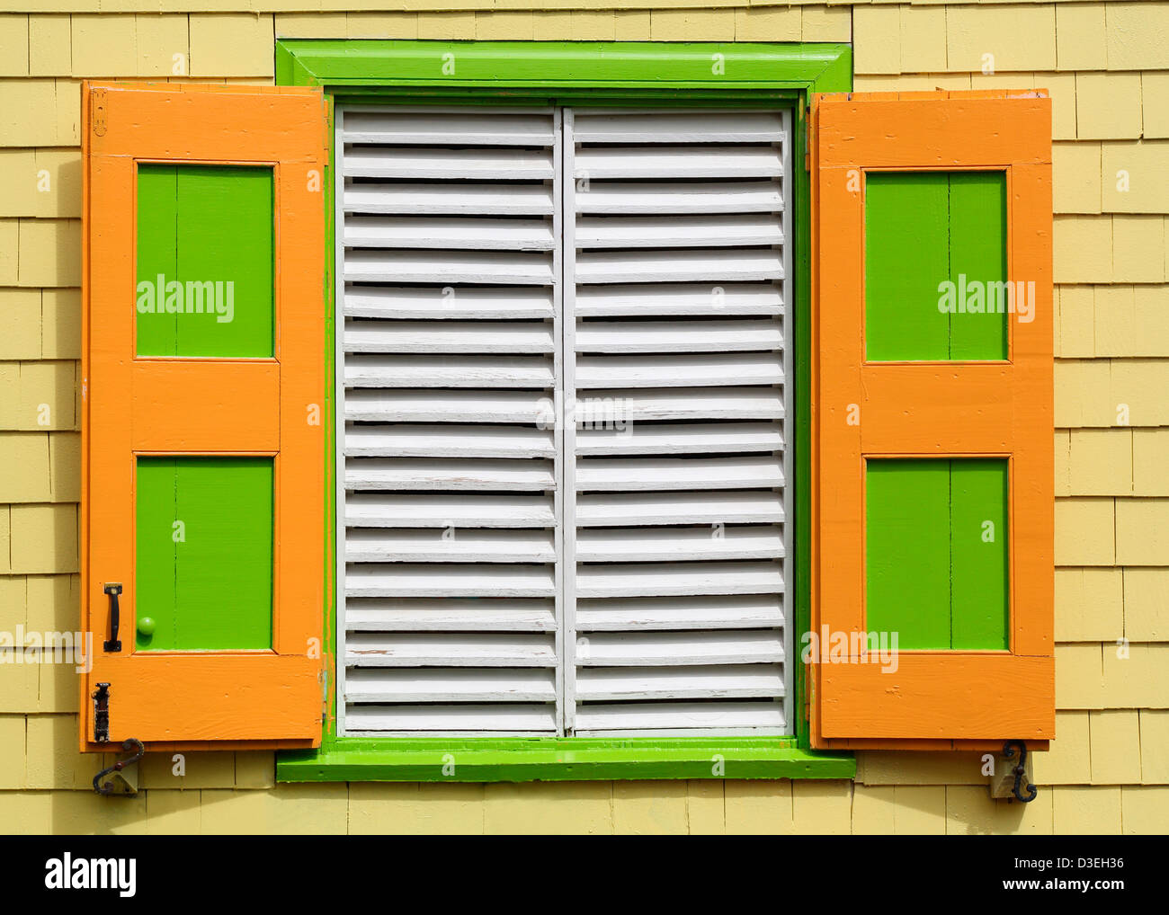 CARIBBEAN TROPICAL WINDOW SHUTTERS ST KITTS Stock Photo - Alamy