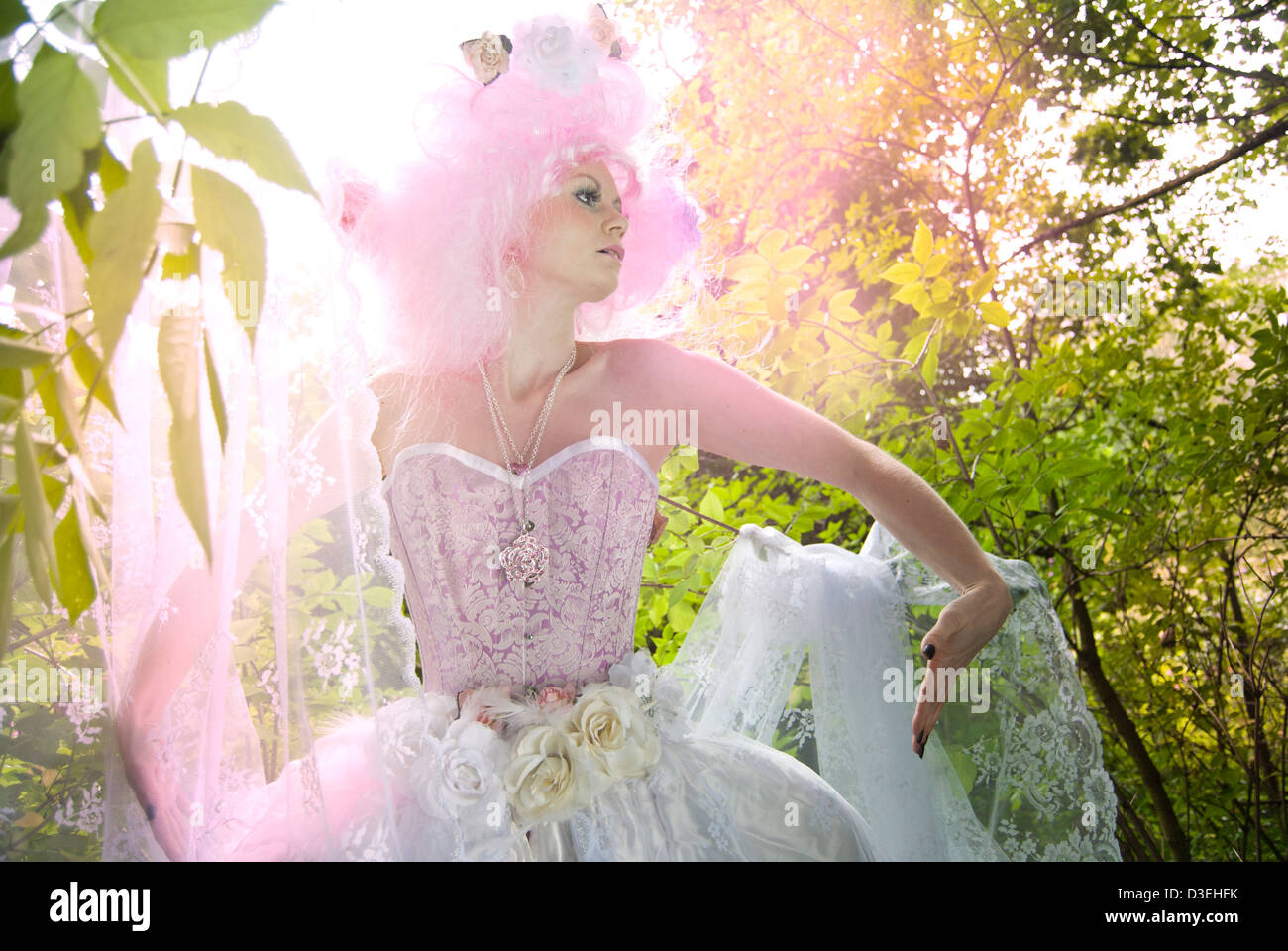 Pink ethereal mystical fantasy forest with a woodland nymph princess ...