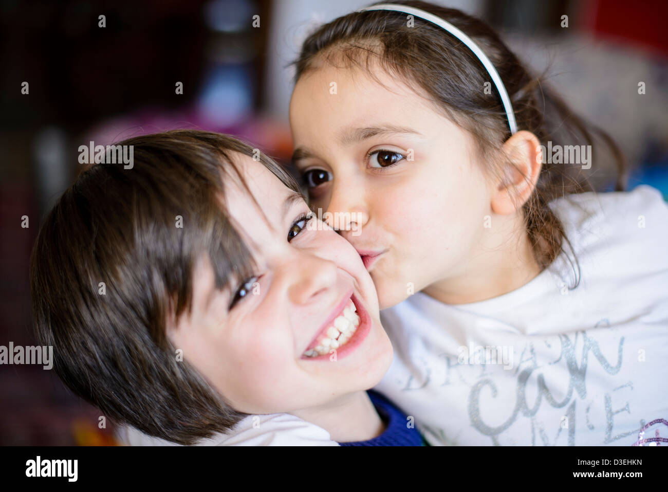children kiss on the cheek Stock Photo - Alamy