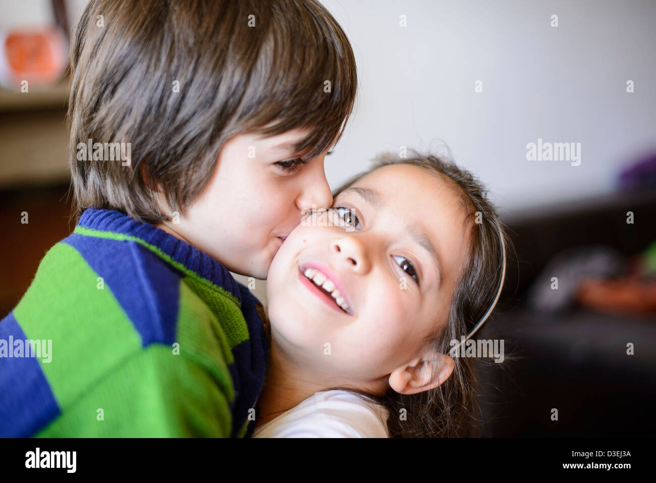 children kiss on the cheek Stock Photo - Alamy