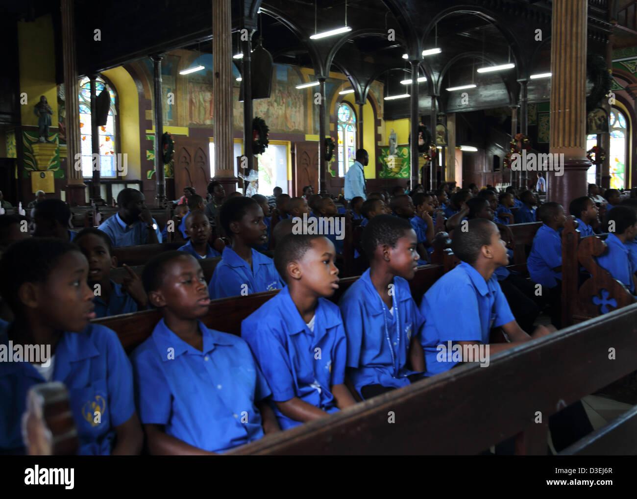 SCHOOL CHILDREN AT CHURCH ASSEMBLY,CASTRIES,ST.LUCIA Stock Photo - Alamy