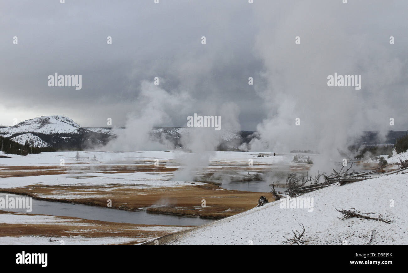 Midway Geyser Basin in Yellowstone National Park features the colorful ...