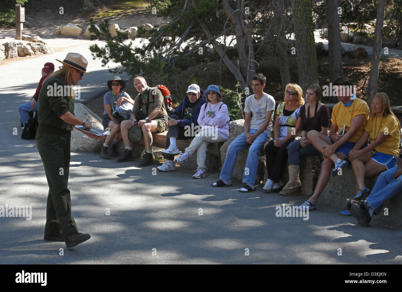An interpretive ranger talk at Yellowstone National Park offers ...