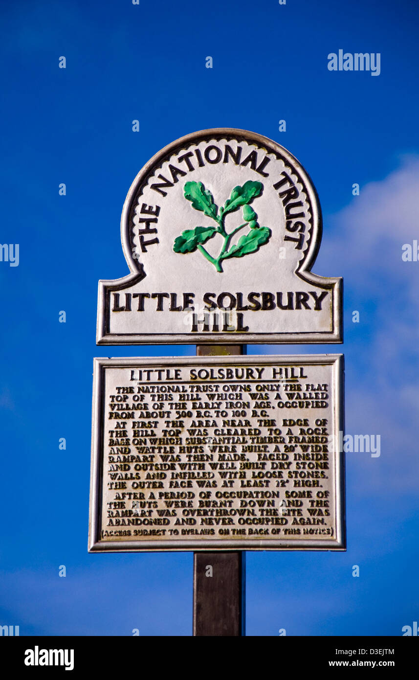 Little Solsbury Hill ancient Iron Age Fort sign Stock Photo - Alamy