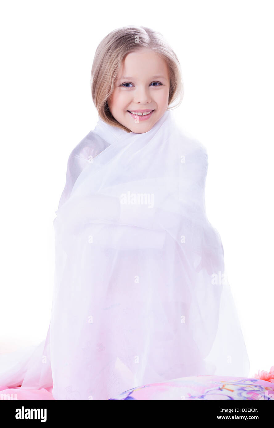Pretty little girl with blanket Stock Photo - Alamy