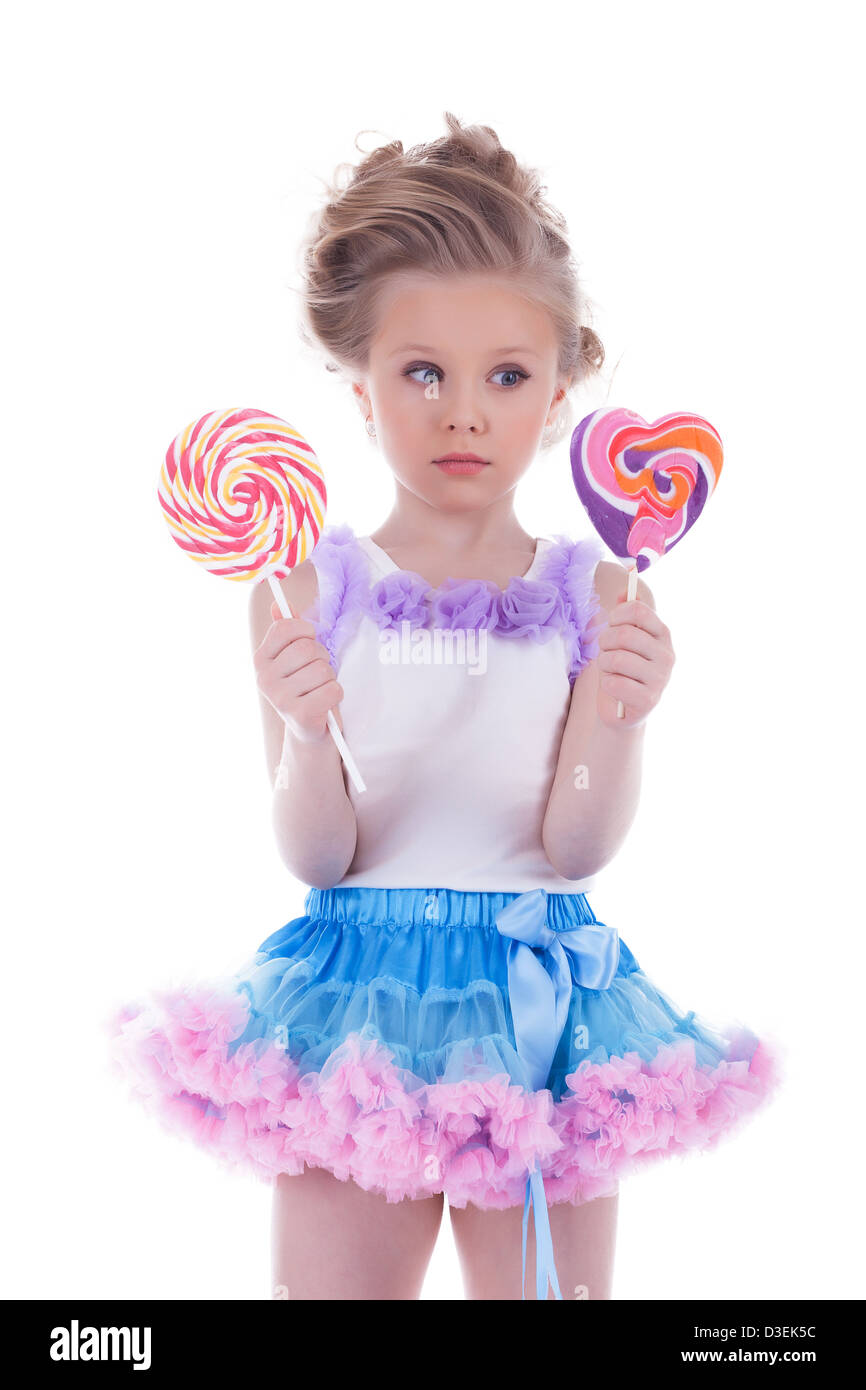 Little girl with two lollipops Stock Photo - Alamy