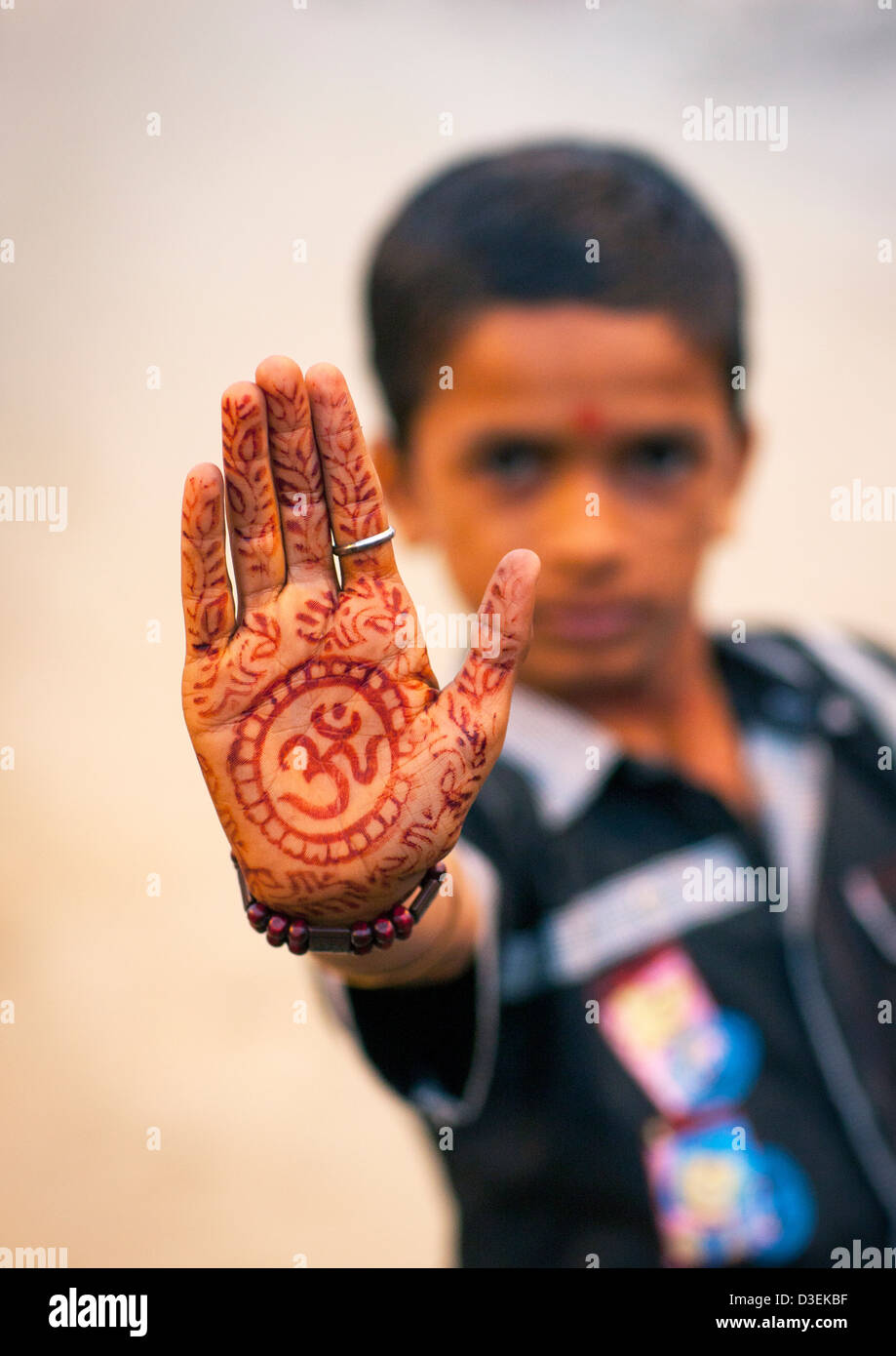 Hinduism Symbol On A Hand, Maha Kumbh Mela, Allahabad, India Stock ...
