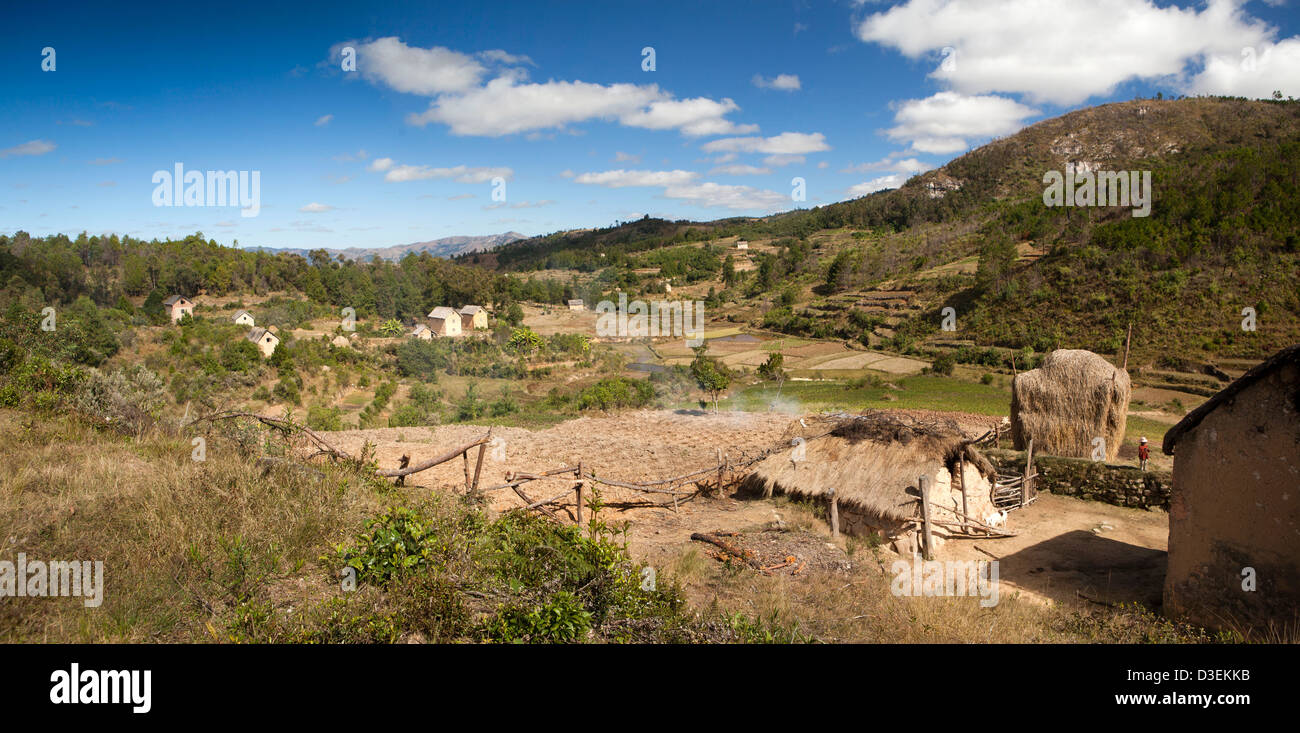 Madagascar, Ambositra, Sandrandahy farmland in shallow valley ...