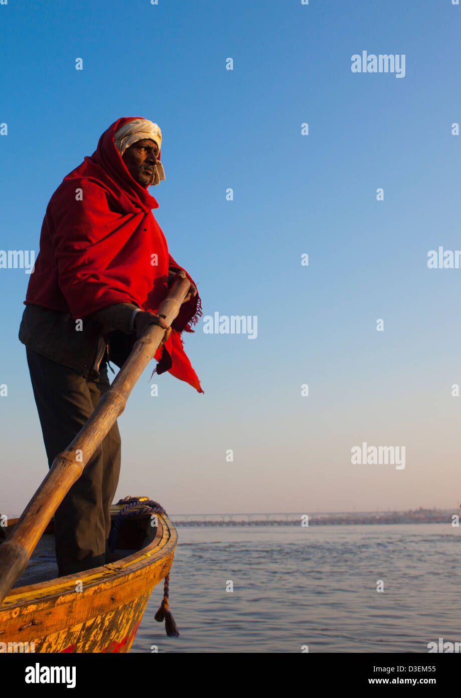 Man On A Boat, Maha Kumbh Mela, Allahabad, India Stock Photo - Alamy