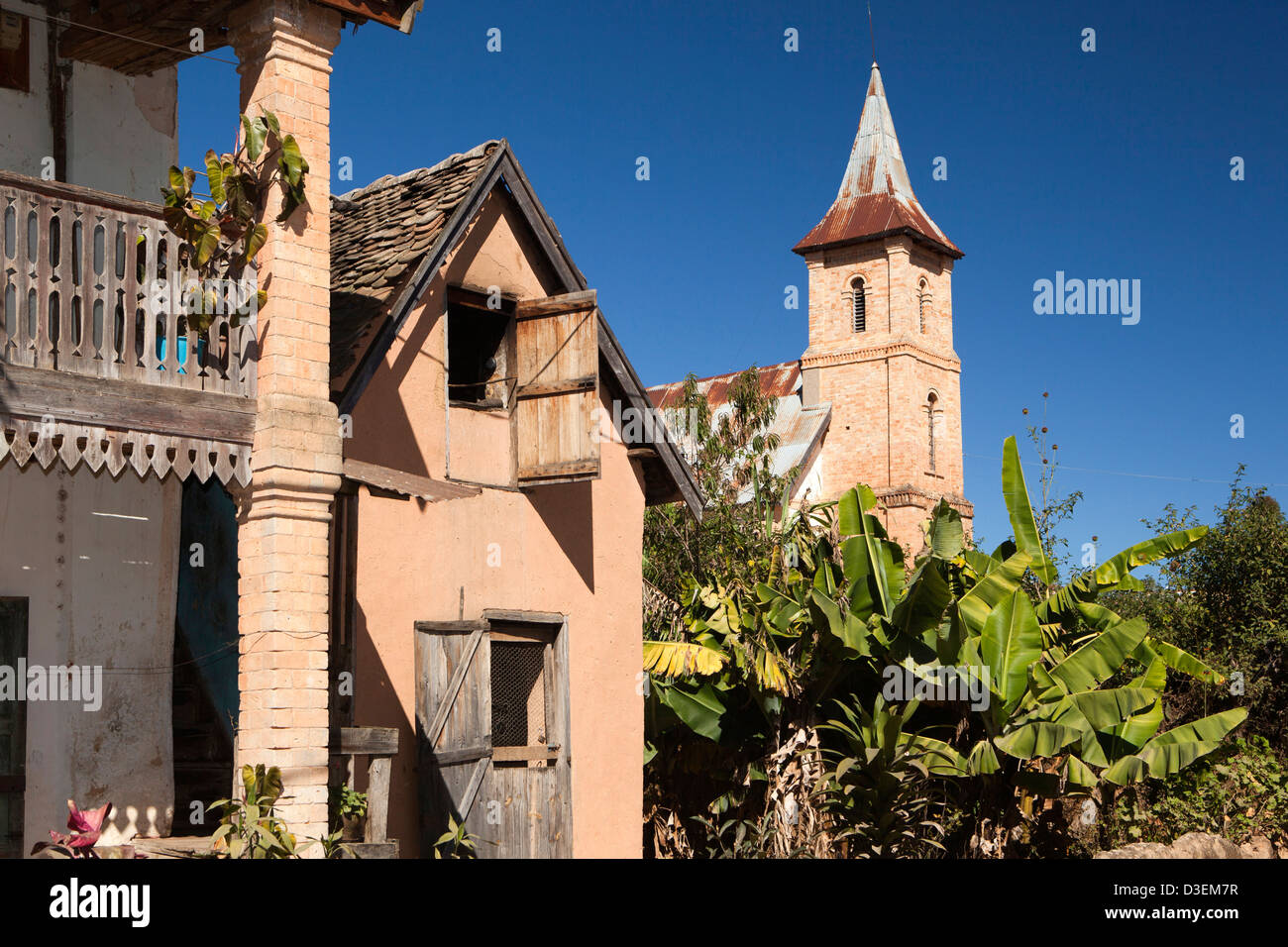 Madagascar, Ambositra, Sandrandahy protestant church and village house ...